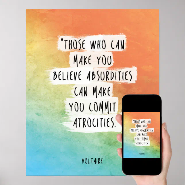 Voltaire Quote Poster Humanism Secularist | Zazzle