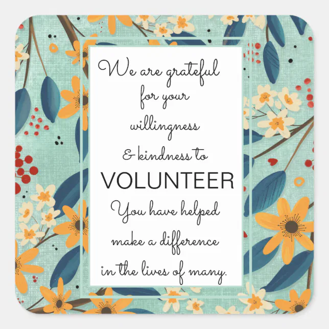 volunteer appreciation week card square sticker | Zazzle