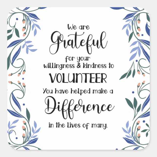 volunteer appreciation week pattern card square sticker | Zazzle