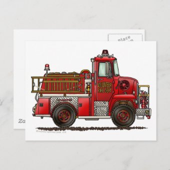 Volunteer Fire Truck Firefighter Postcard | Zazzle