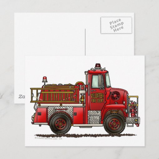 Volunteer Fire Truck Firefighter Postcard | Zazzle