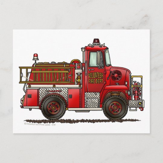 Volunteer Fire Truck Firefighter Postcard | Zazzle.com