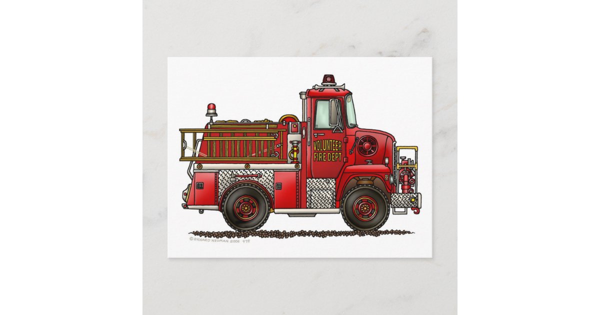 Volunteer Fire Truck Firefighter Postcard | Zazzle