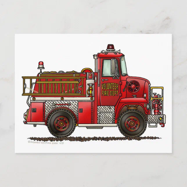 Volunteer Fire Truck Firefighter Postcard | Zazzle