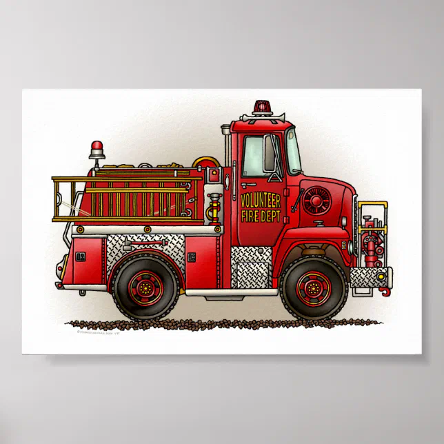Volunteer Fire Truck Poster | Zazzle