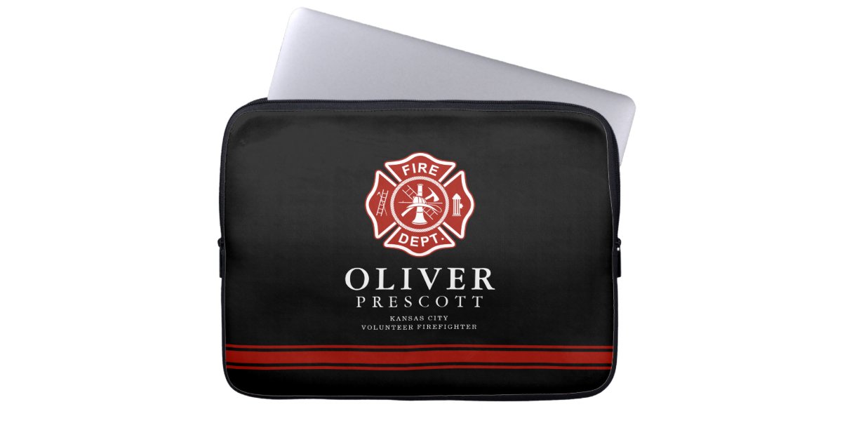 Volunteer Firefighter | Maltese Cross Symbol Black Laptop Sleeve | Zazzle
