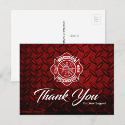 Volunteer Firefighter Thank You Postcard | Zazzle