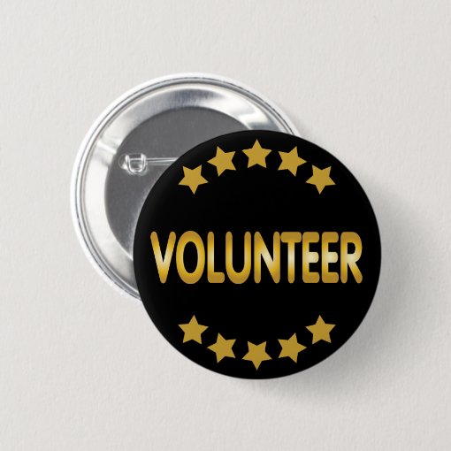 Volunteer gold and black with stars button | Zazzle