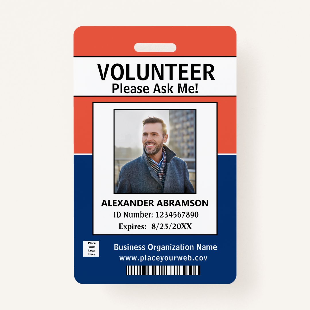 Volunteer ID Card Modern Ask Me Logo Custom Badge | Zazzle