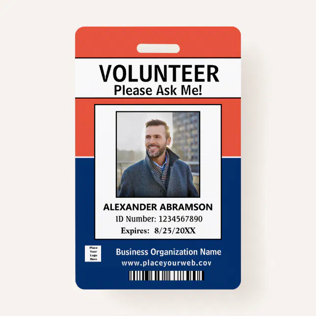 Volunteer ID Card Modern Ask Me Logo Custom Badge | Zazzle