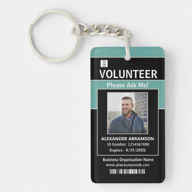 Volunteer ID Card Modern Ask Me Logo Custom Keychain | Zazzle