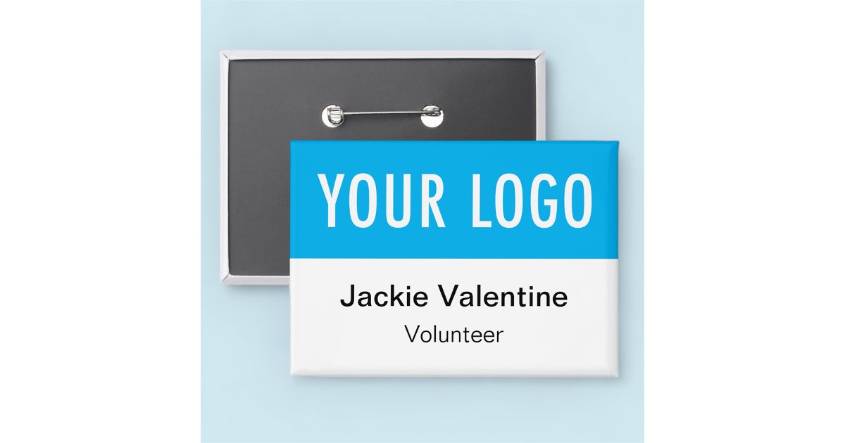 Volunteer Pinback Button Badge with Logo Name Tag | Zazzle