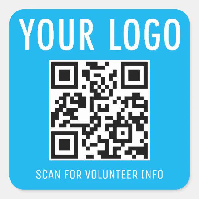 Volunteer QR Code Stickers Custom Logo Sky Blue | Zazzle