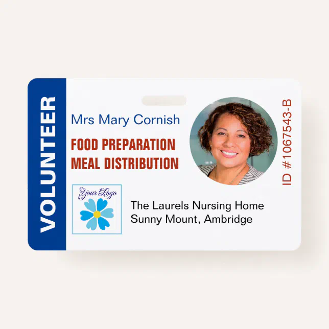 Volunteers ID Name Tag, Job Title & Logo Photo Badge | Zazzle