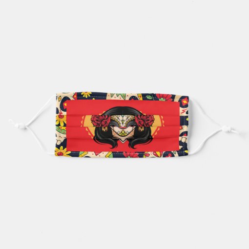 Voodoo. Day of The dead, Female Sugar Skull Adult Cloth Face Mask | Zazzle