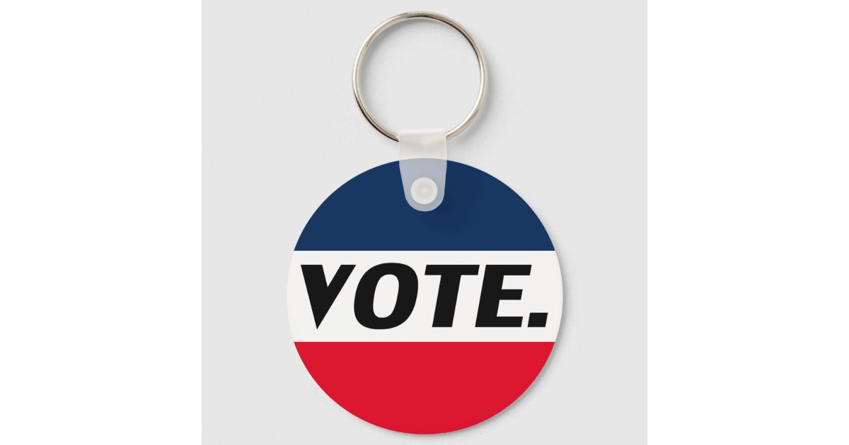 "Vote" Black letters, red blue white background Keychain | Zazzle