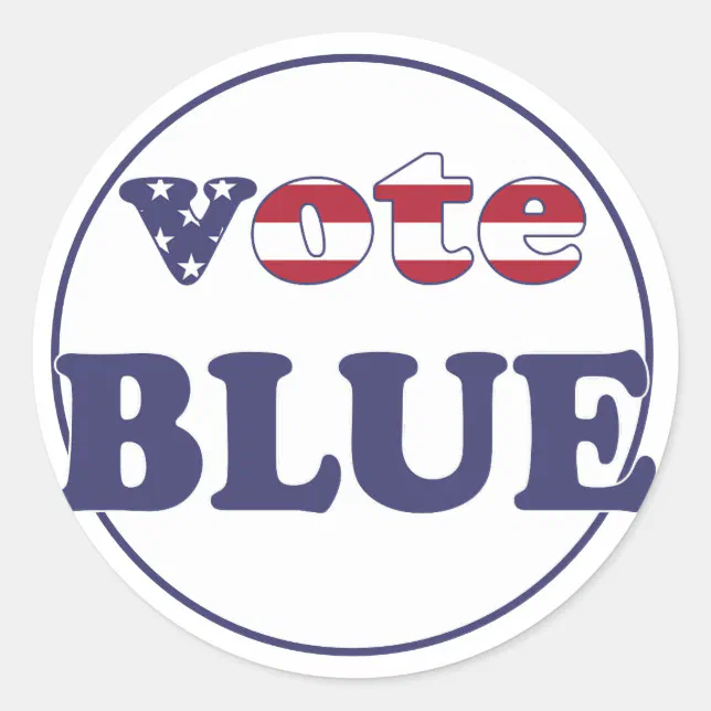 Vote Blue - American Flag Typography Classic Round Sticker | Zazzle