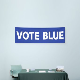 Vote Blue bold white text on blue political Banner | Zazzle