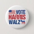 Vote Harris Walz American Flag Democrat Donkey Button | Zazzle
