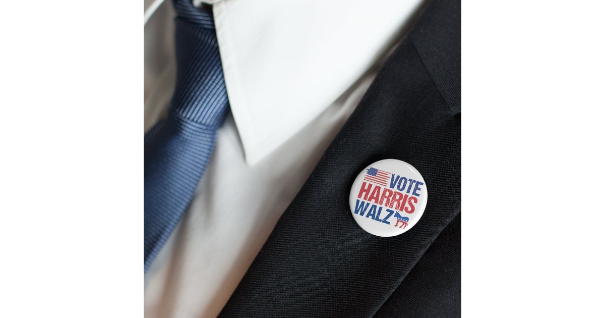 Vote Harris Walz American Flag Democrat Donkey Button | Zazzle