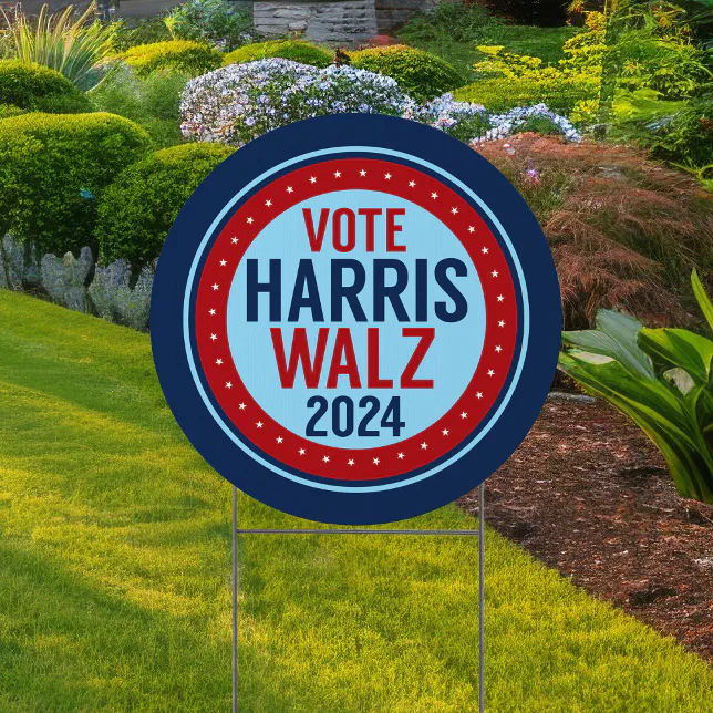 Vote Harris Walz for President 2024 Circle Yard Sign | Zazzle