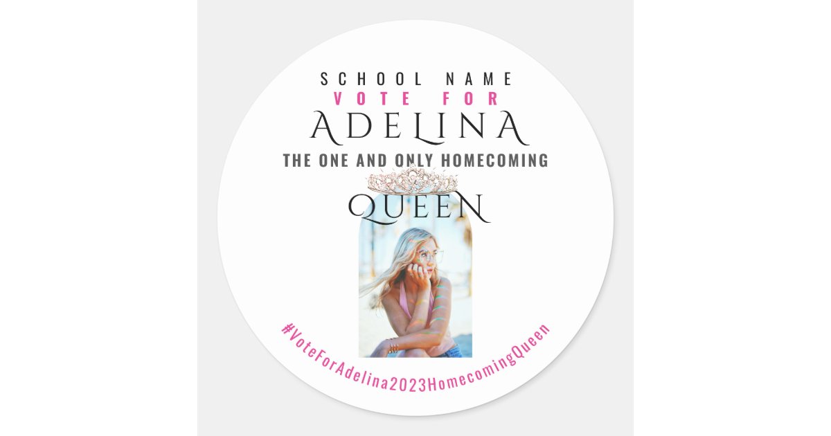 Vote Homecoming Queen Pink HOCO Photo Classic Round Sticker | Zazzle