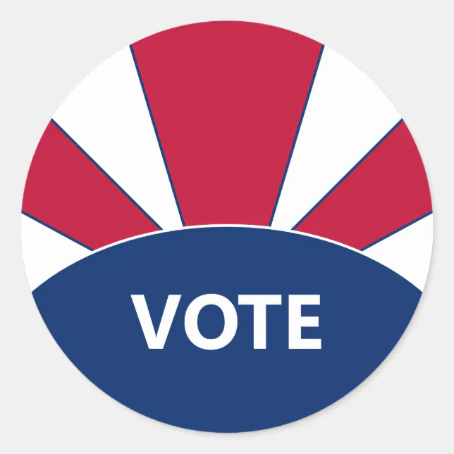 Vote Red White and Blue Sunburst Classic Round Sticker | Zazzle