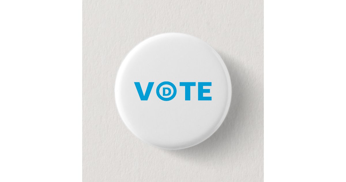 Vote with Democratic party logo in turquoise Button | Zazzle