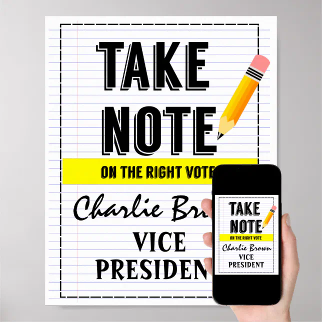 voting poster school classroom Take Note vote | Zazzle