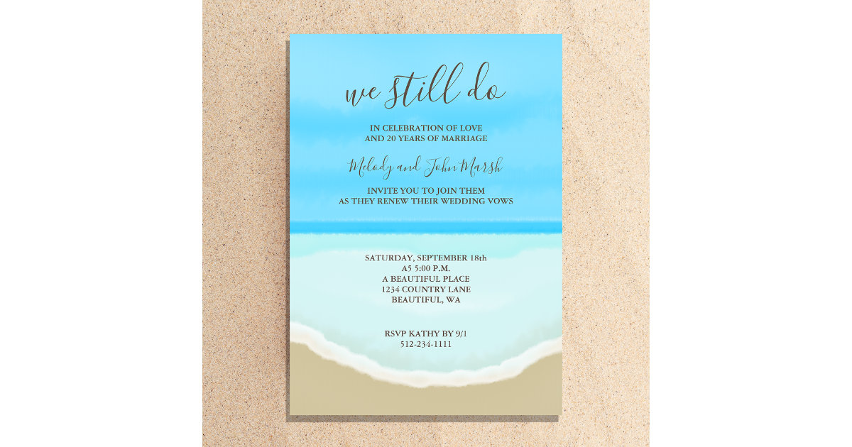 Vow Renewal Wedding Watercolor Beach Invitation | Zazzle