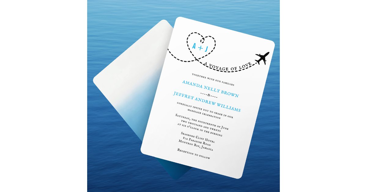 Voyage of Love Airplane Route Destination Wedding Invitation | Zazzle