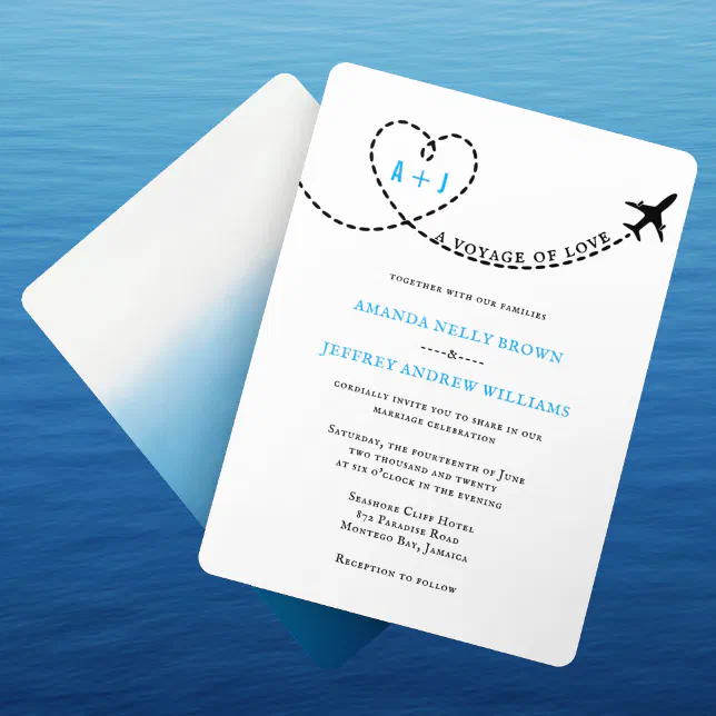 Voyage of Love Airplane Route Destination Wedding Invitation | Zazzle