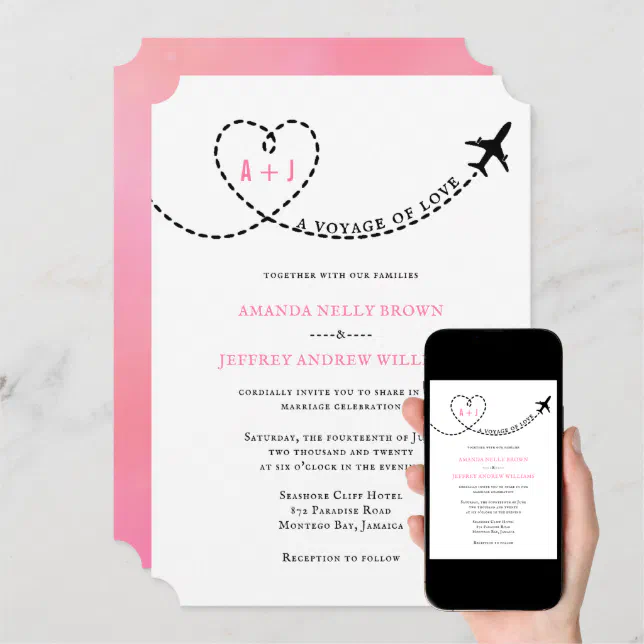 Voyage of Love Airplane Route Destination Wedding Invitation | Zazzle