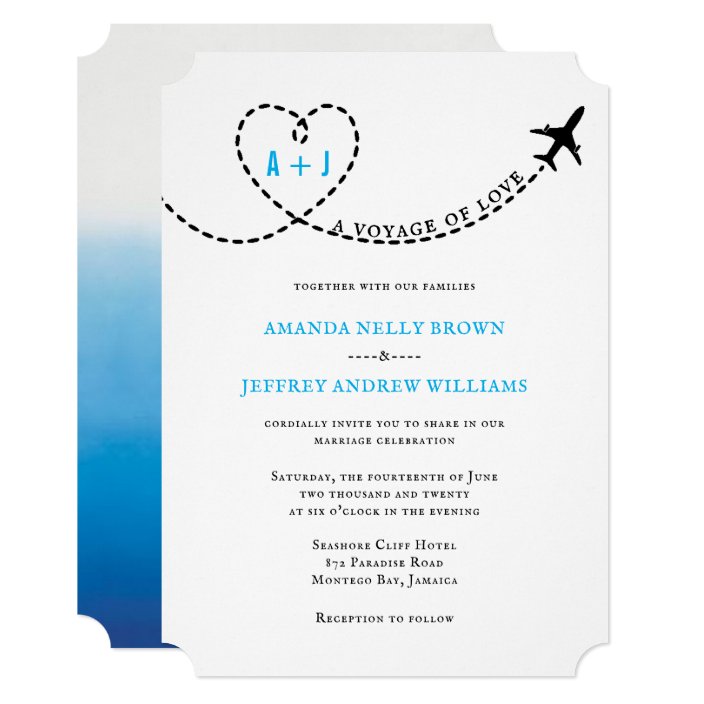 Voyage of Love Airplane Route Destination Wedding Invitation | Zazzle.com