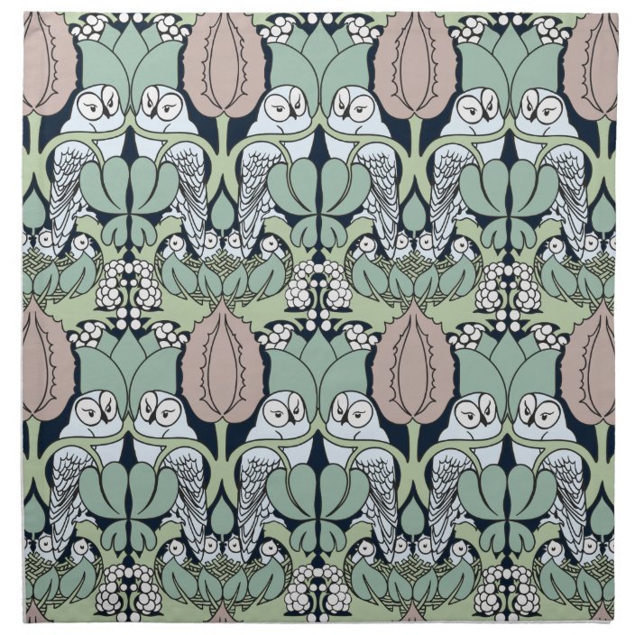 Voysey Art Nouveau Owl Nest Pattern Napkin Set | Zazzle.com