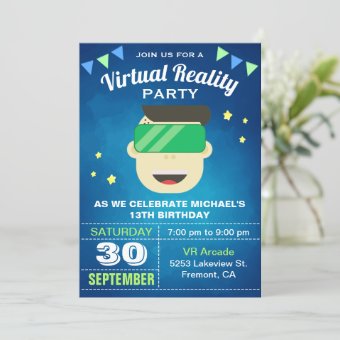 VR Game Virtual Reality Birthday Party Invitation | Zazzle