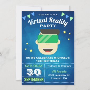VR Game Virtual Reality Birthday Party Invitation | Zazzle