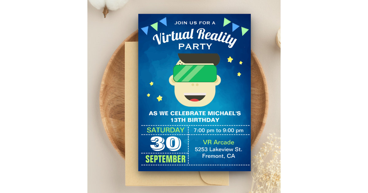 VR Game Virtual Reality Birthday Party Invitation | Zazzle