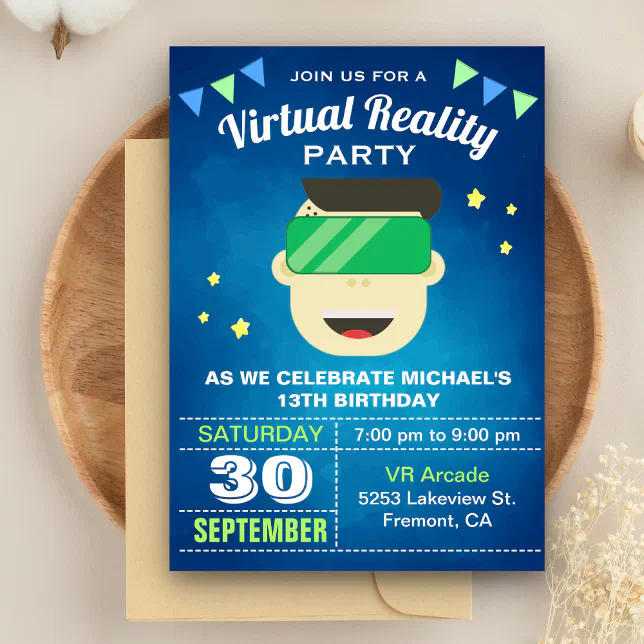 VR Game Virtual Reality Birthday Party Invitation | Zazzle