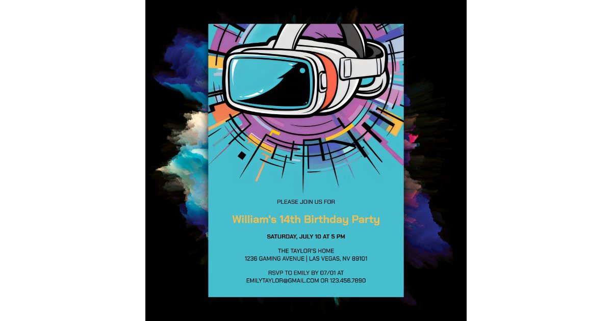 VR Headset Colorful Gamers Birthday Party Invitation | Zazzle