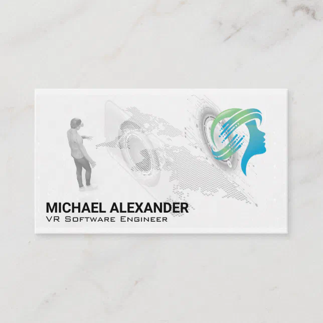 VR Headset Tech Logo | World Map Business Card | Zazzle
