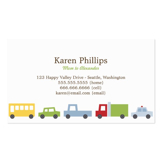 Vroom Vroom Cars Mommy Cards Business Card Templates