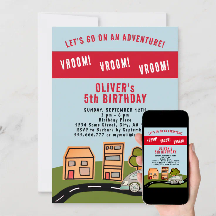 Vroom Vroom Racing Car Road House Boy Birthday Invitation | Zazzle