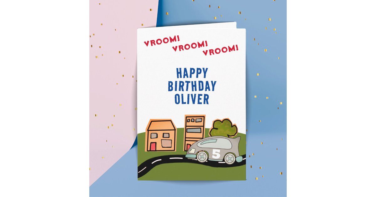 Vroom Vroom Racing Car Road House Happy Birthday Card | Zazzle