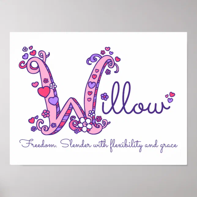 W monogram art Willow girls name meaning poster | Zazzle