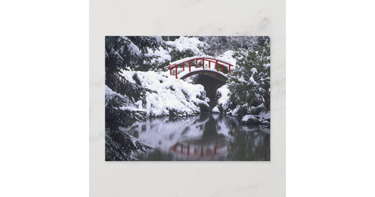 WA, Seattle, Moon bridge and pond after winter 2 Postcard | Zazzle