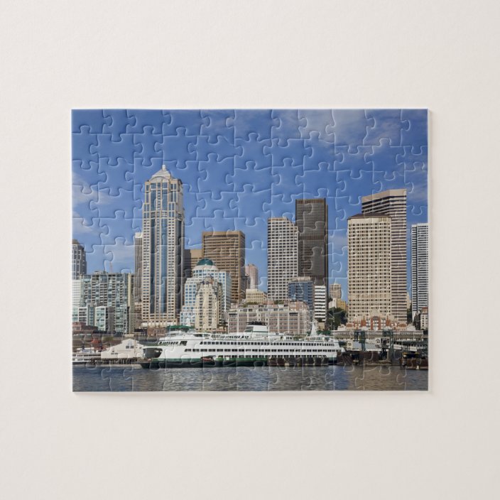 WA, Seattle, Seattle skyline with ferry boat Jigsaw Puzzle | Zazzle.com