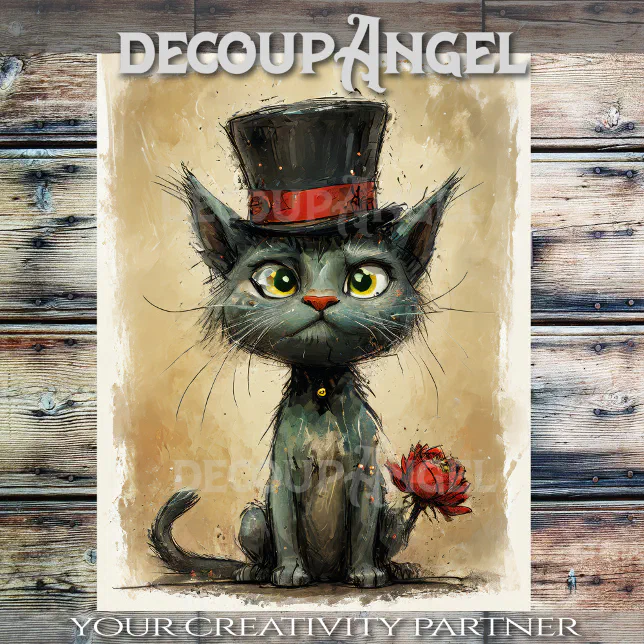 Wacky Cat in Hat - decoupage - Tissue Paper | Zazzle