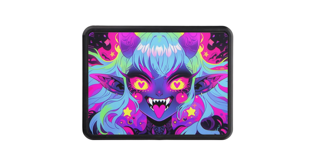Wacky Demon Elf Anime Girl Tongue Out Hitch Cover | Zazzle