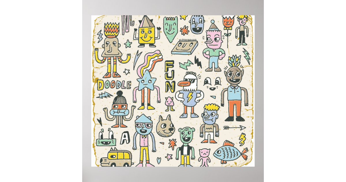 Wacky Doodles: Vintage Character Set Poster | Zazzle